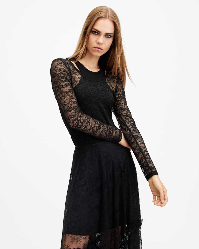 Nori Double Layered Lace Bodysuit Black | ALLSAINTS